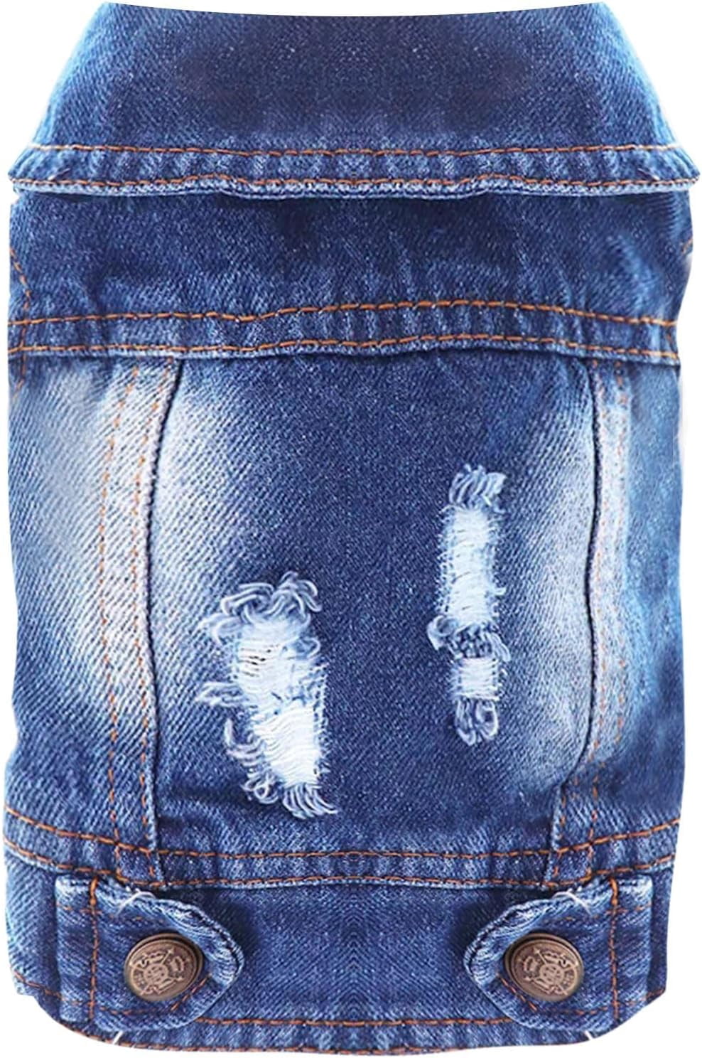 Dog Jean Jacket with D-Ring Blue Denim Coat Dogs Outfits for Small Dogs ...
