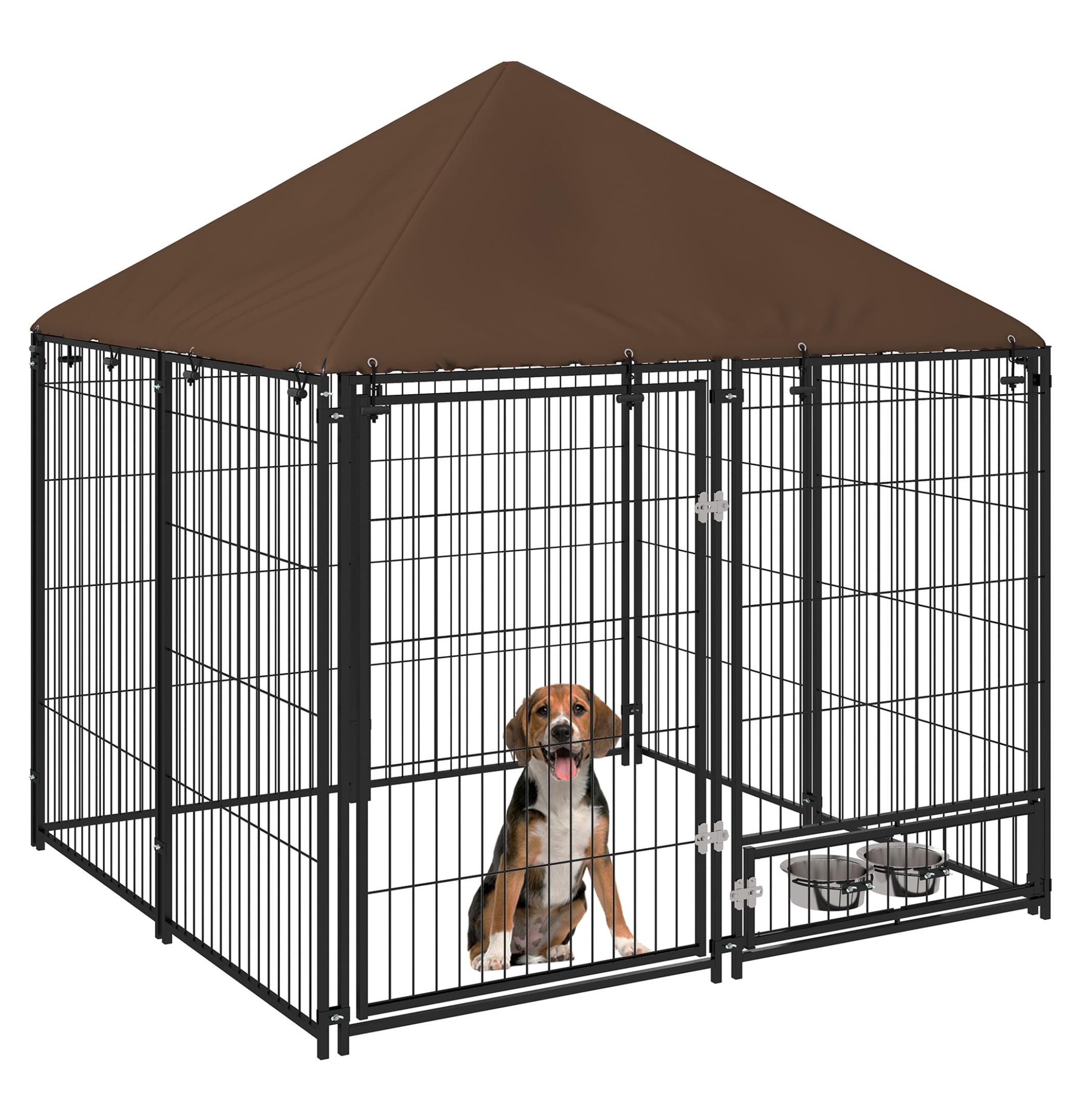 Dog Kennel Outdoor 4.6x4.6x5ft, Puppy Playpen with Canopy, Dog Fence ...