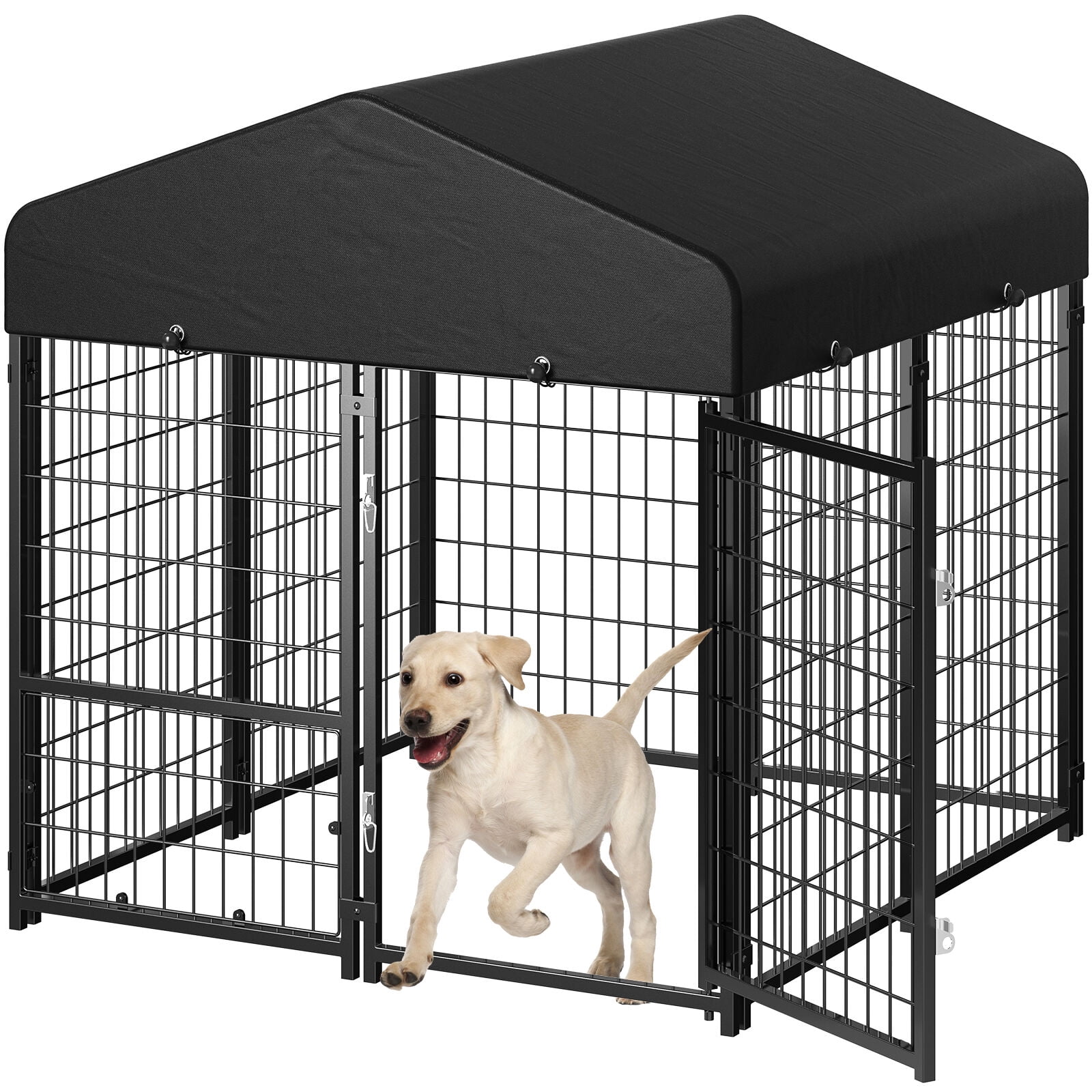Dog Kennel Outdoor, Outside Dog Kennel with Roof & Removable Doggy Door ...
