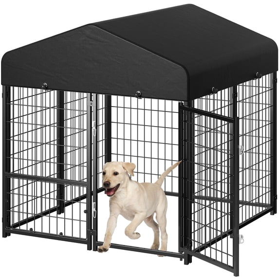 Dog Kennel Outdoor, Outside Dog Kennel with Roof & Removable Doggy Door ...