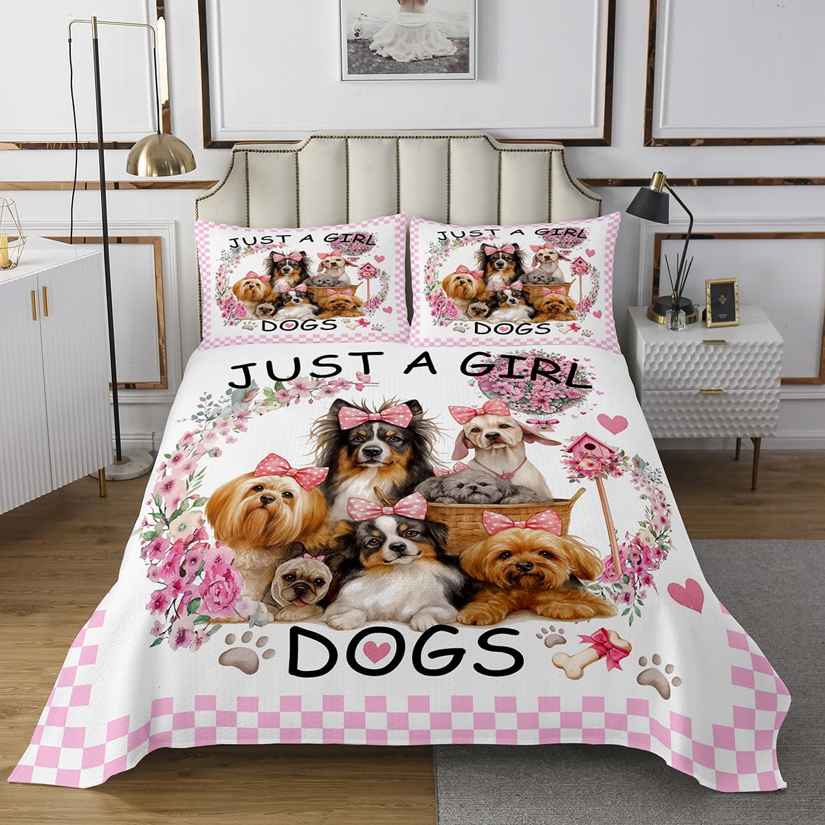 Dog King Quilt Set Cute Cartoon Dog Print Bedspread for Dog Lovers Bed ...