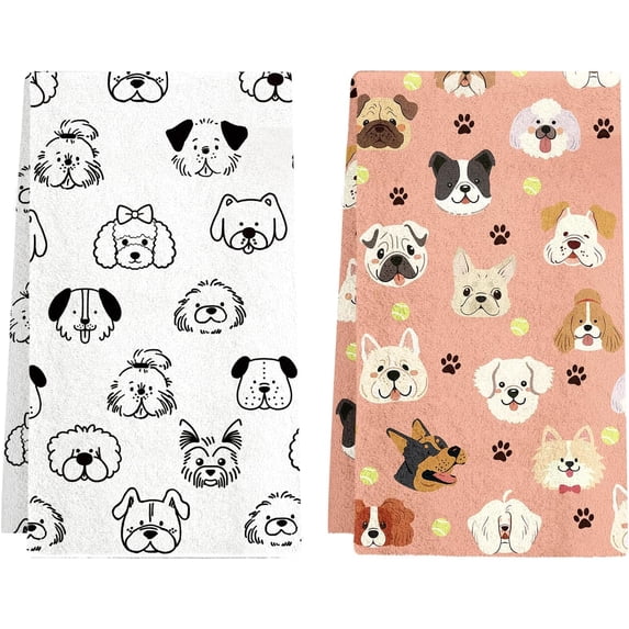 Dog Kitchen Towels, Cute Dog Dish Hand Towels Set of 2, Absorbent Dish ...