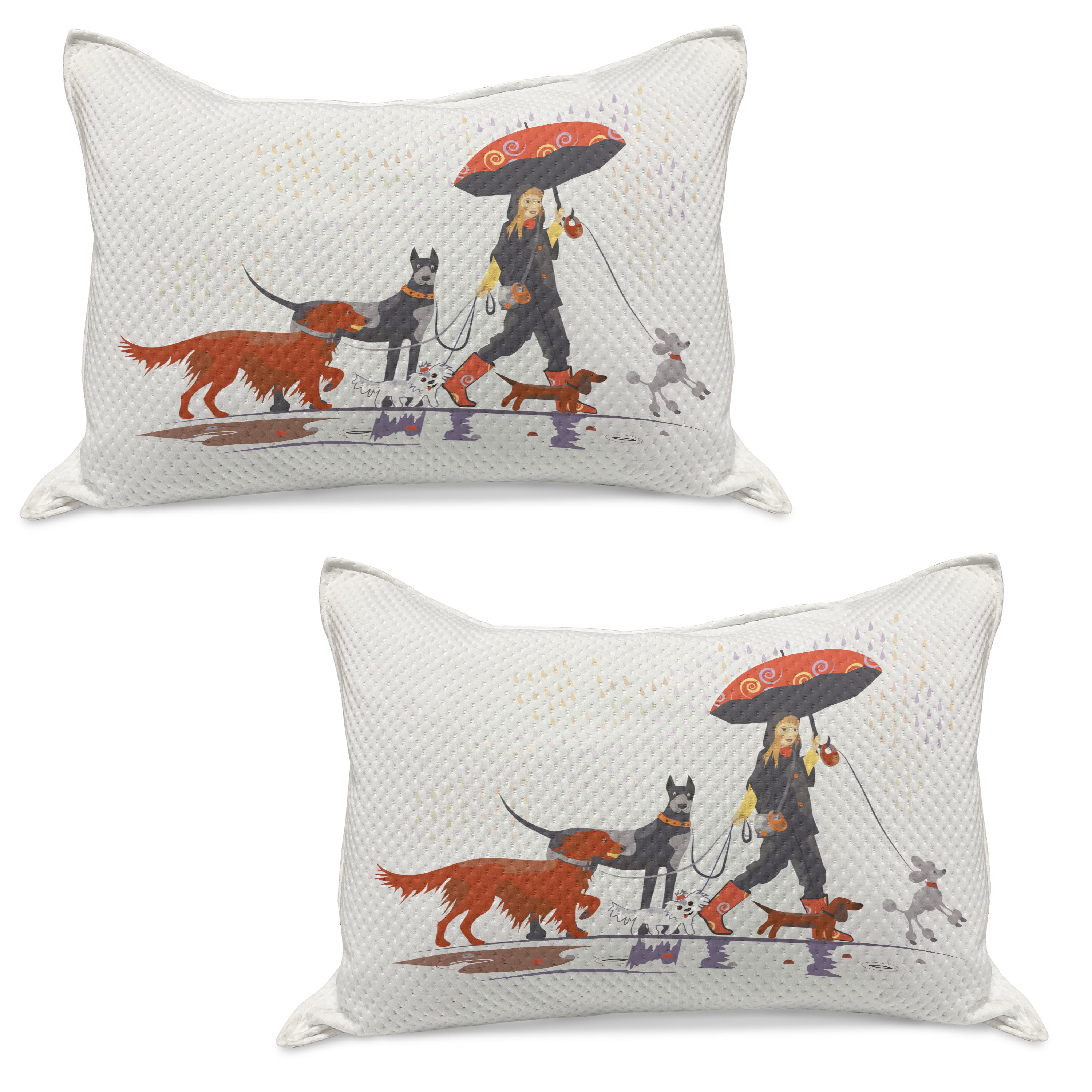 Dog Knitted Quilt Pillowcover Set of 2, Young Modern Girl Taking Pack ...