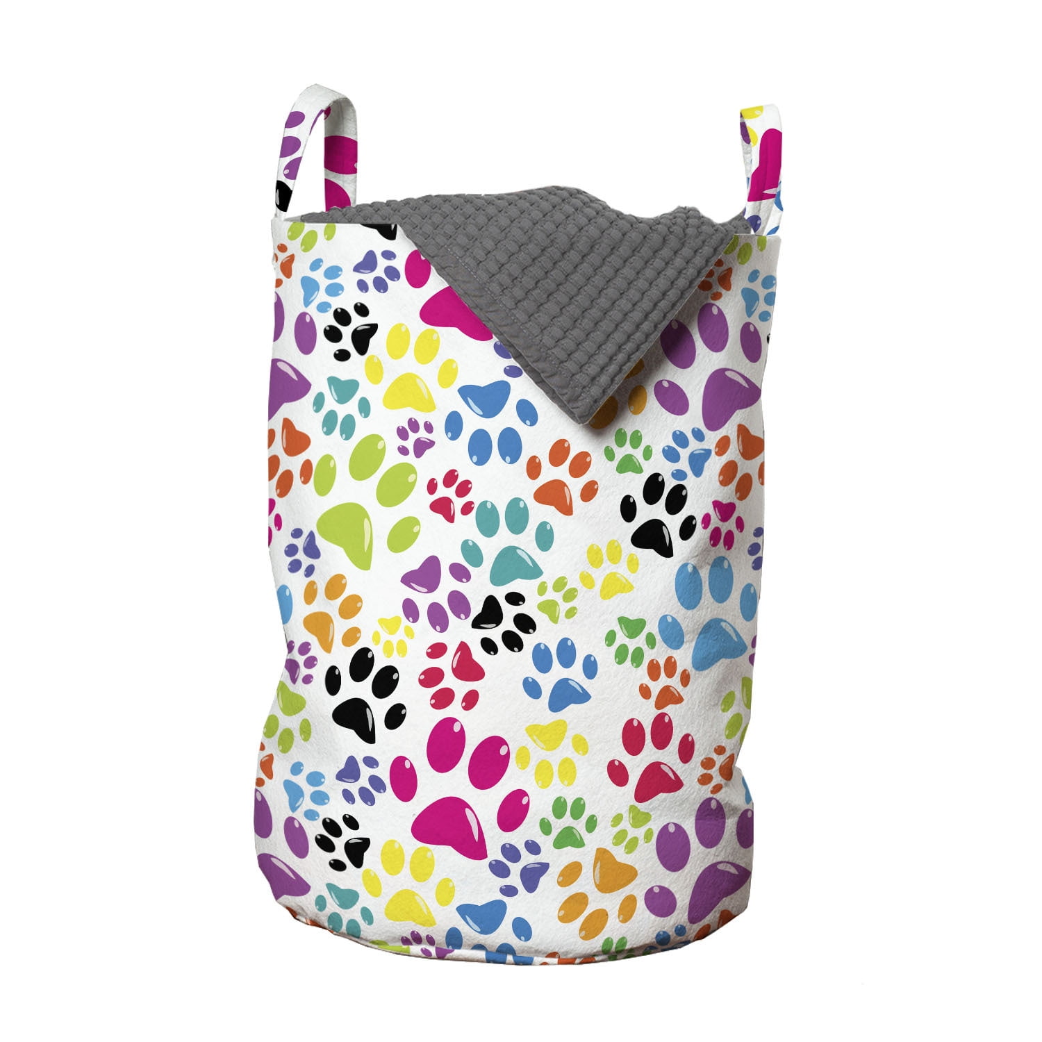 Dog Laundry Bag, Colorful Little Paws Steps Childish Artwork Cartoon ...