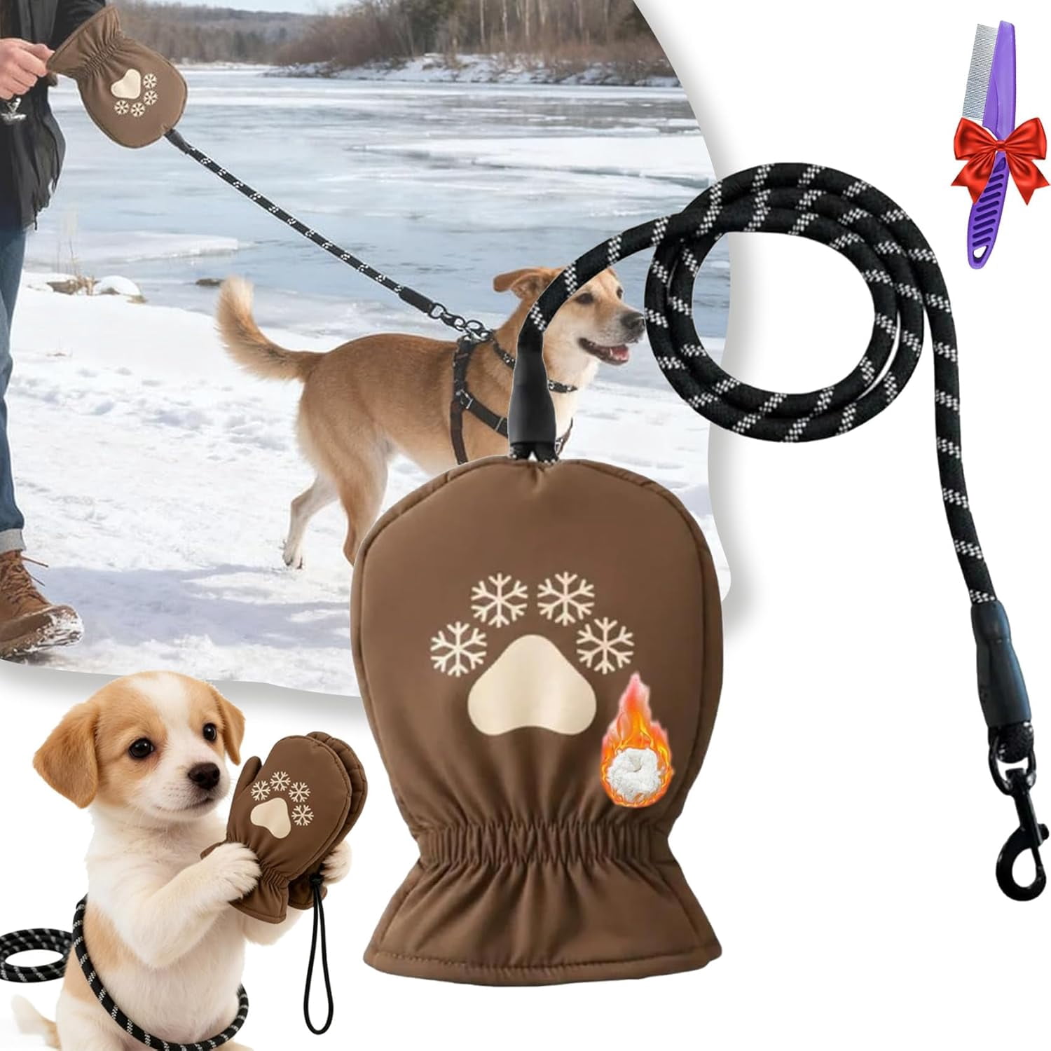 Dog Lead with Integrated Insulated Gloves, Dog Leash with Built-in ...
