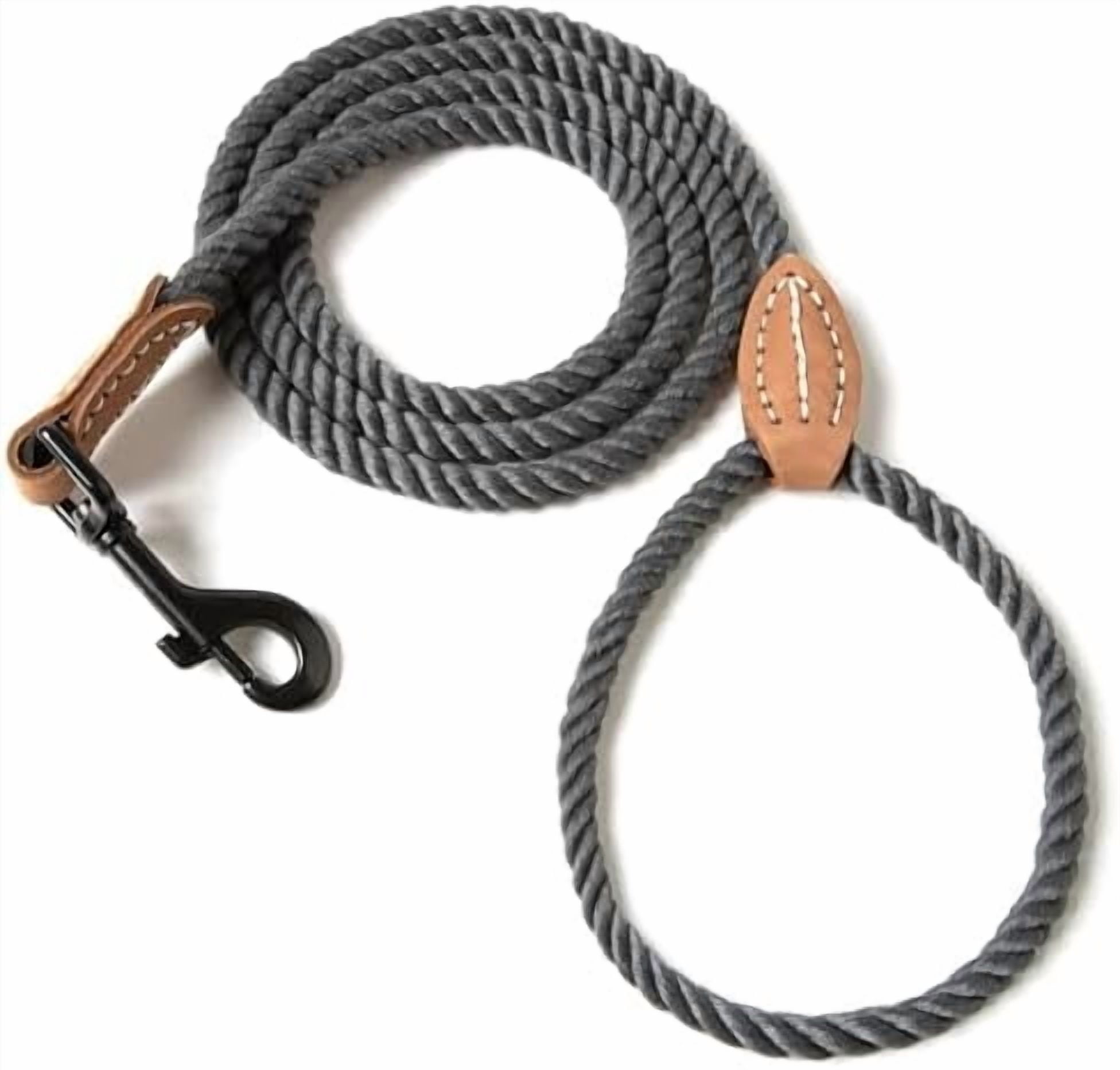 Dog Leash, Braided Cotton Rope Leashes with Leather Tip - Heavy Duty ...