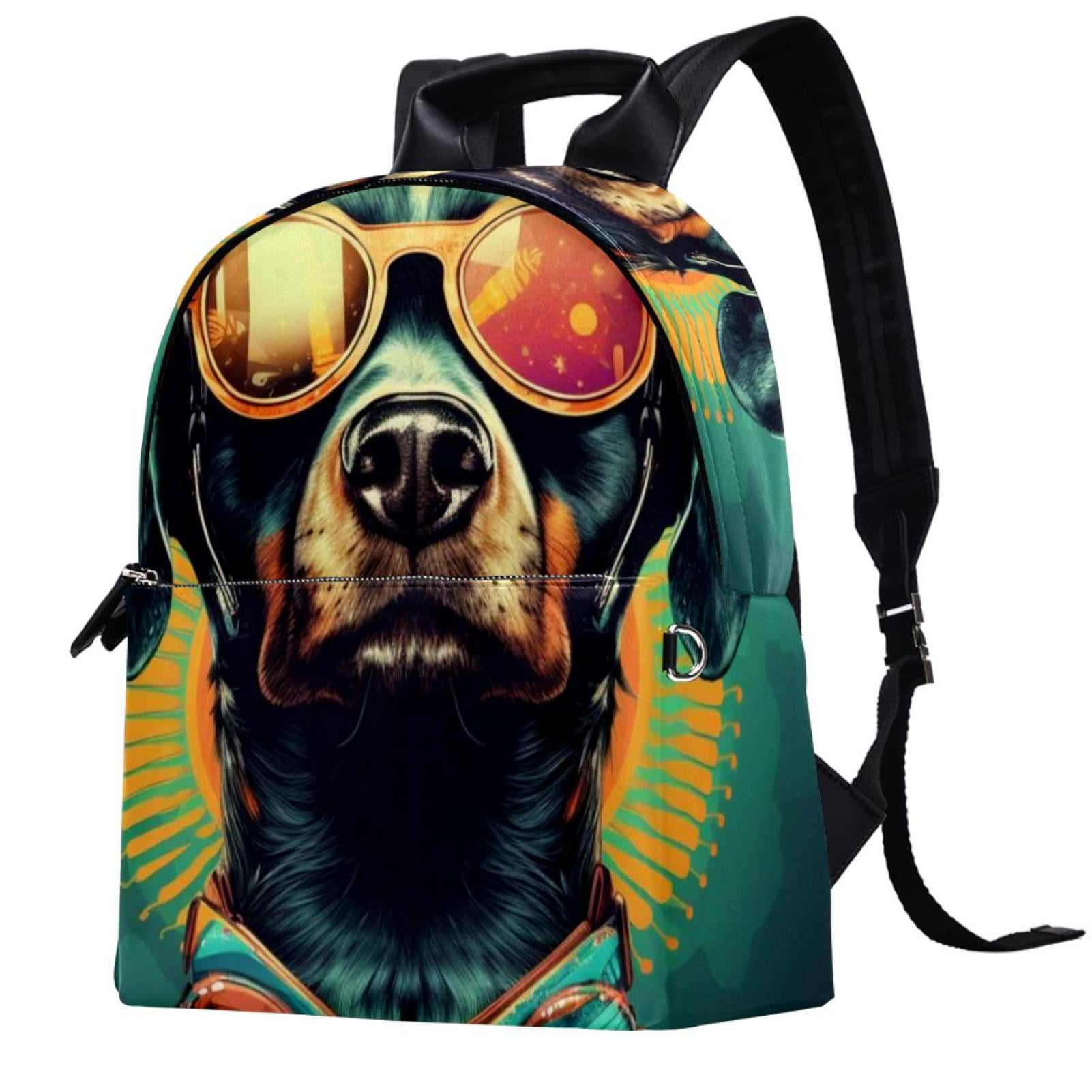 Dog Leather Book Bag with Printed Design, Adjustable Straps, Large ...