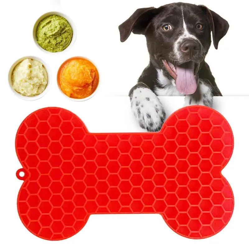 Dog Lick Mat Bone-shaped Silicon Licking Mat With Suction Dog Lick Slow ...