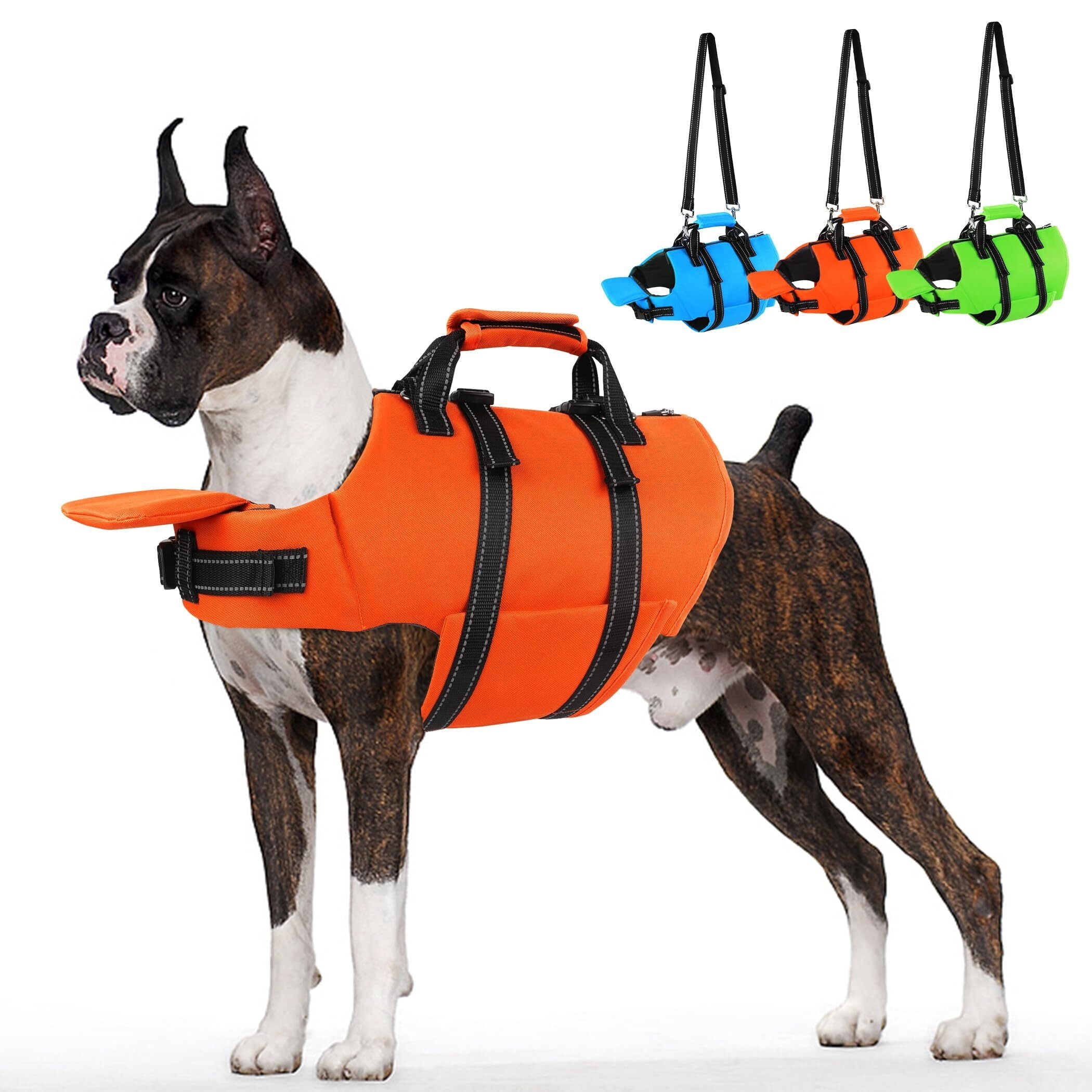 Dog Life Jacket with 4ft Leash, Reflective Pet Life Vest with Zipper ...