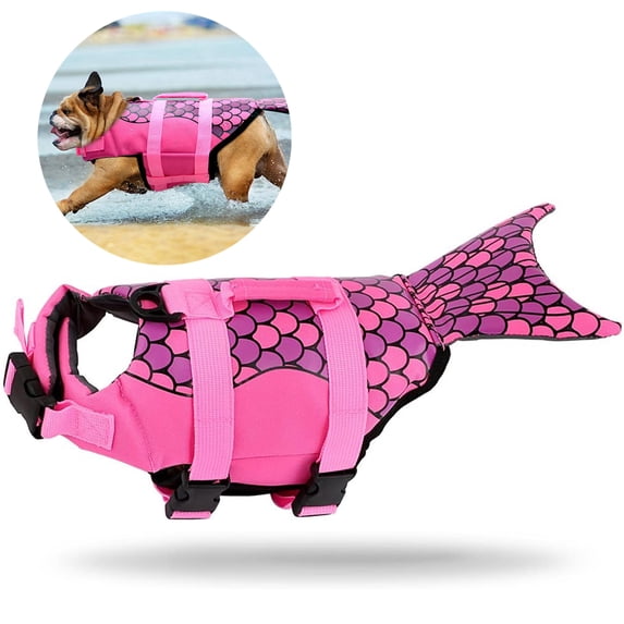 Mermaid-Style Dog Life Jacket, Portable Lifesaver with Rescue Handle ...