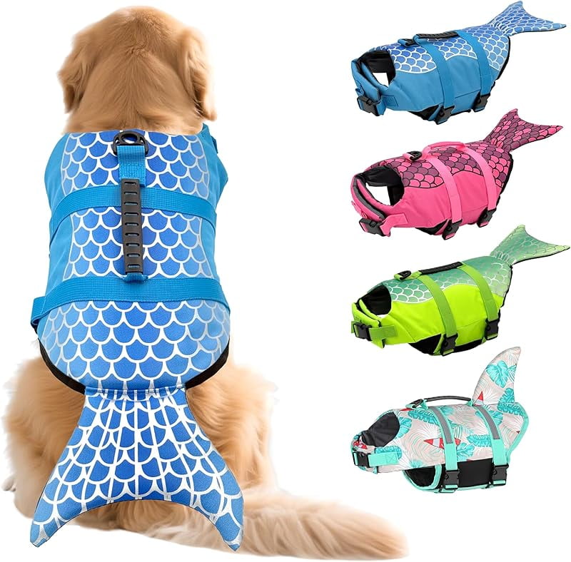 Dog Life Jacket Mermaid Dog Life Vest with High Buoyancy and Rescue ...