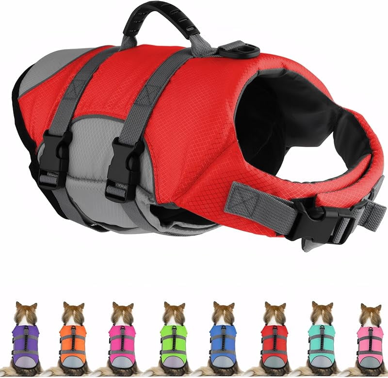 Dog Life Jacket, Reflective Adjustable Dog Life Vest with Rescue Handle ...