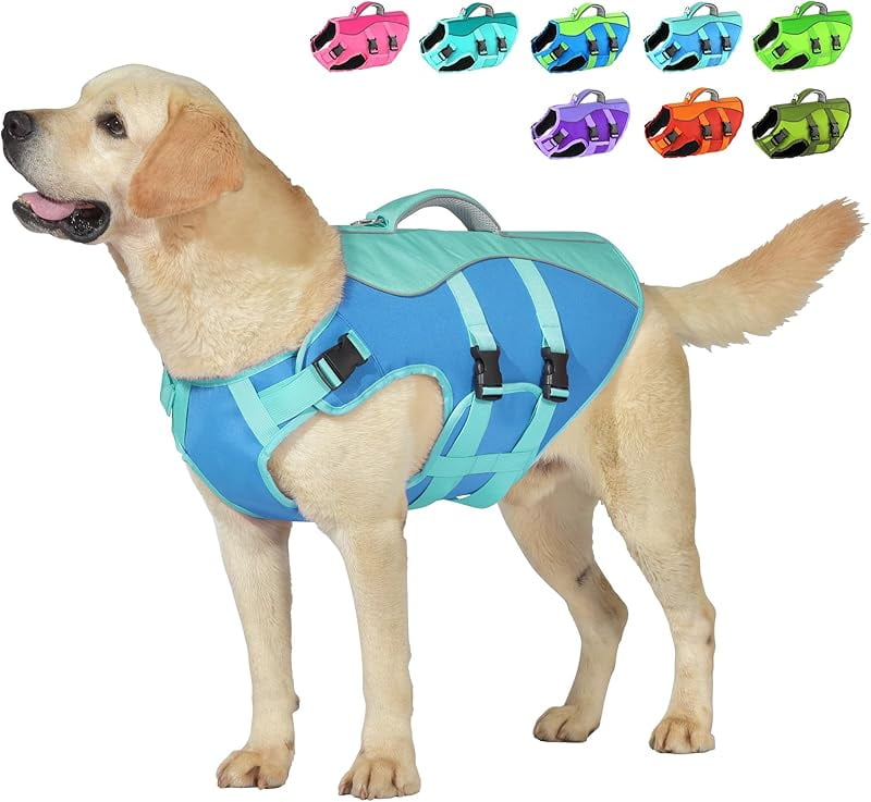 Dog Life Jacket, Reflective Dog Harness Life Vest with Rescue Handle ...