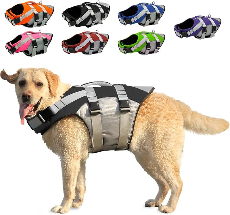 Dog Life Jacket,Reflective High Buoyancy Dog Life Vest, Adjustable Dogs ...
