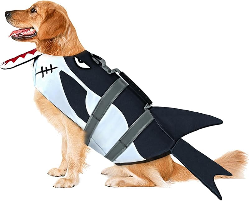 Dog Life Jacket Vest for Swimming Boating, Shark Medium Swim Vests with ...