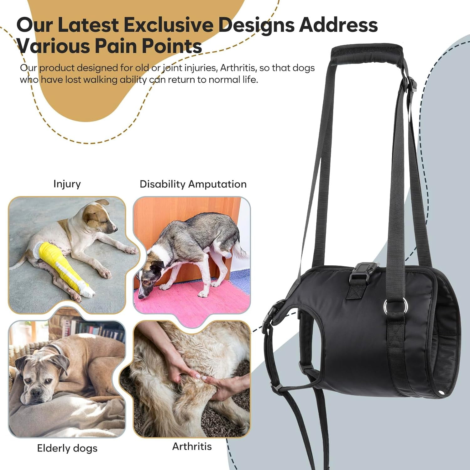 Dog Lift Harness - Adjustable Sling for Medium & Large Dogs‘ Hind Legs ...