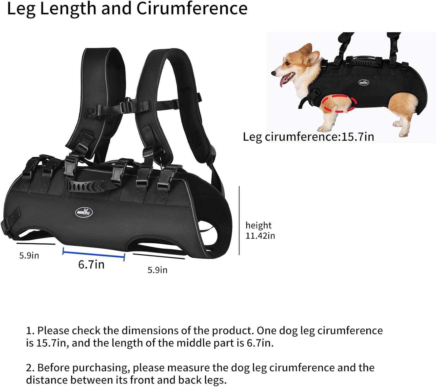 Dog Lift Harness, Pet Support & Rehabilitation Sling Lift Adjustable ...
