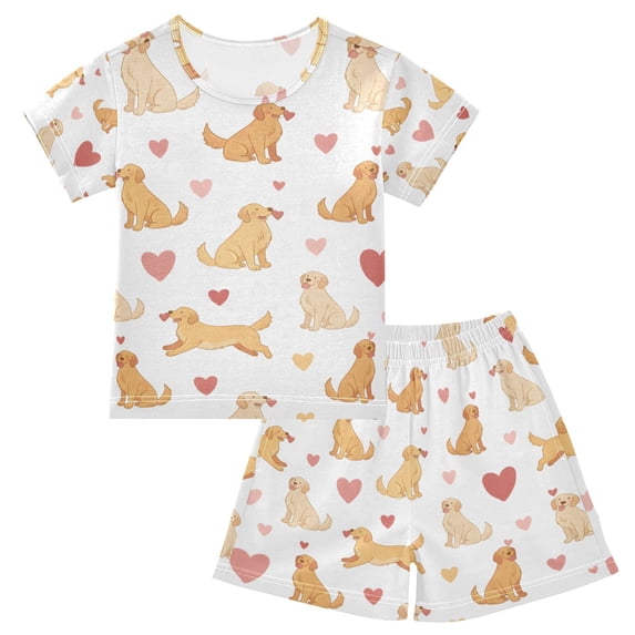 Dog Love Pattern Summer Pajama Set Soft Cotton Short Sleeve Sleepwear ...