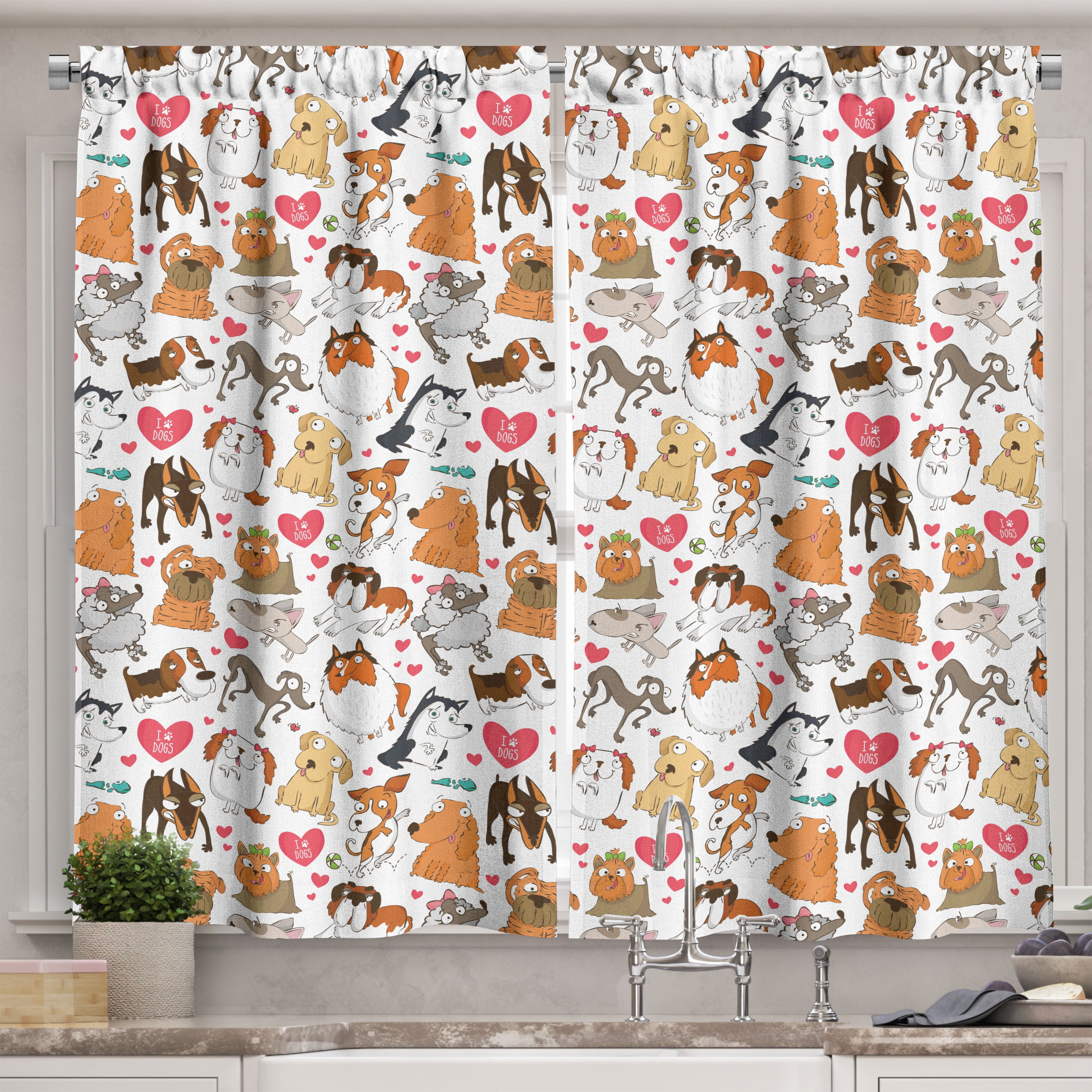 Dog Lover Curtains 2 Panels Set, Cartoon Canines Bullterrier Doberman ...