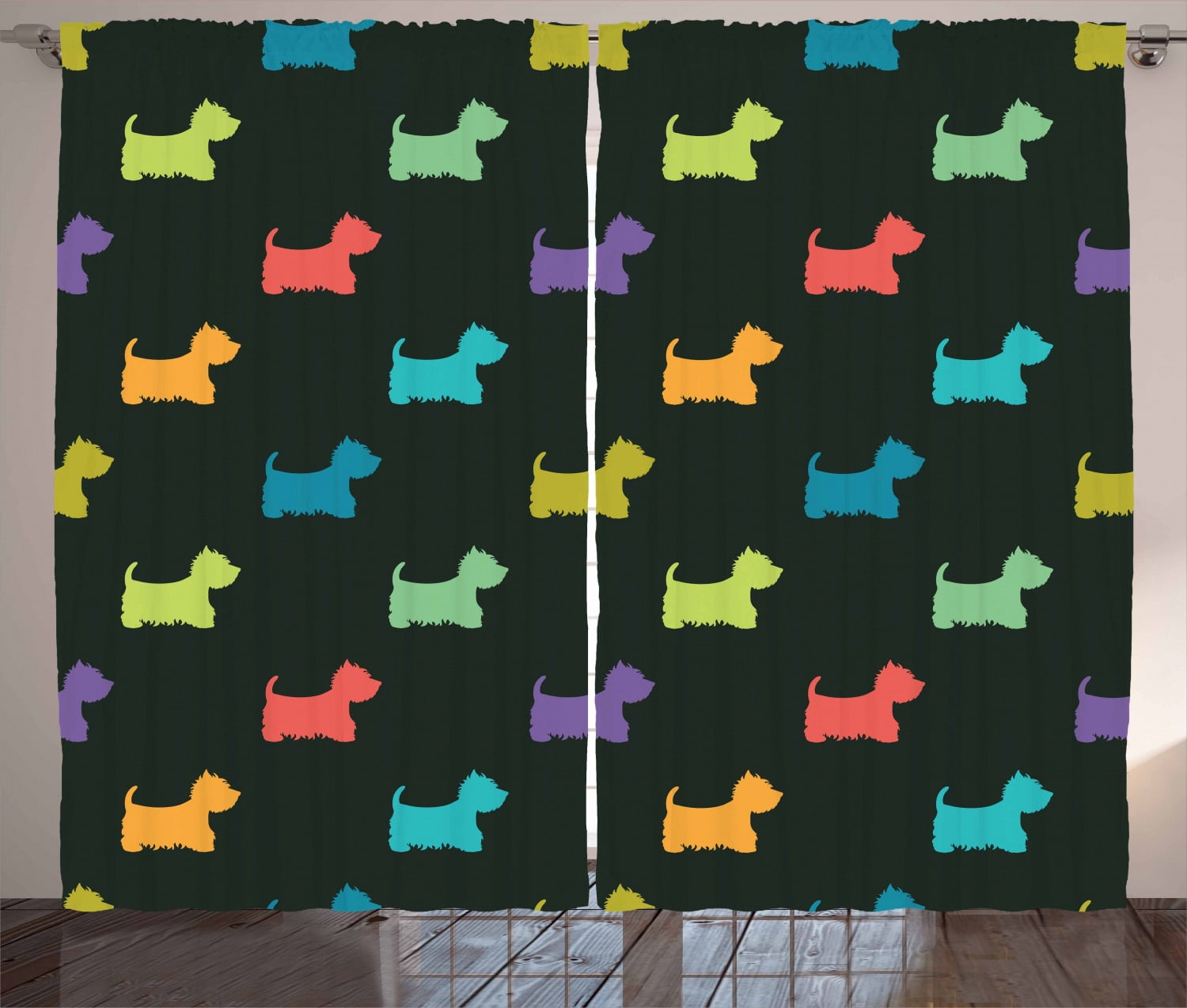 Dog Lover Curtains 2 Panels Set, Colorful Dog Silhouettes West Highland ...
