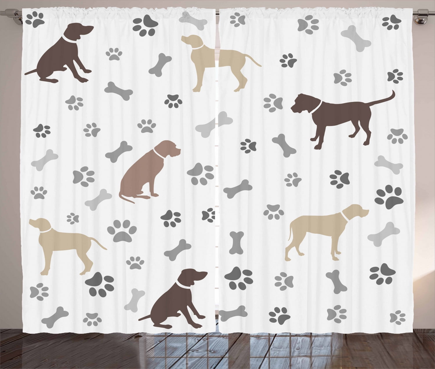 Ambesonne Dog Lover Curtains 2 Panel Set, Paw Print and Bones, 108" x ...