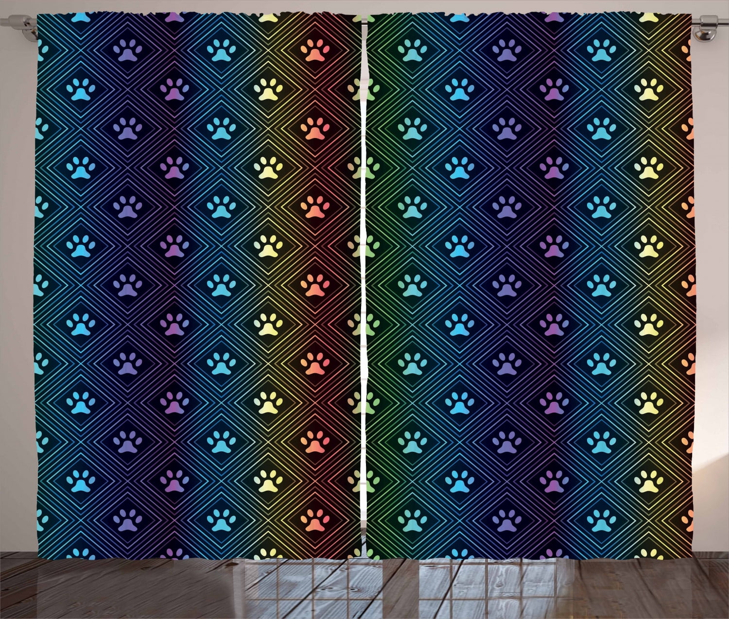 Ambesonne Dog Lover Curtains 2 Panel Set, Paw Print Design, 108" x 108 ...