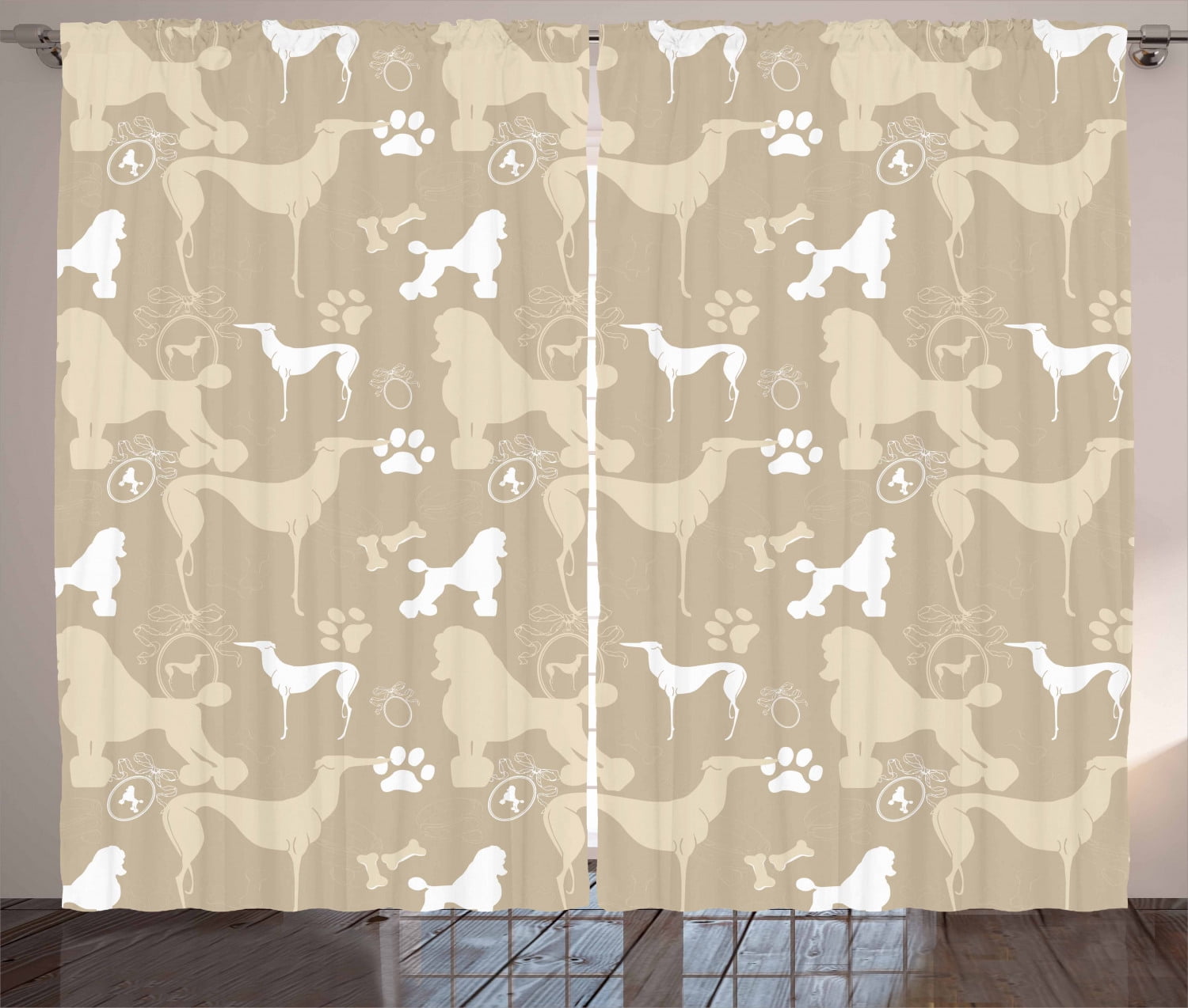 Ambesonne Dog Lover Curtains 2 Panel Set, Pet Animals Leash, 108" x 63 ...