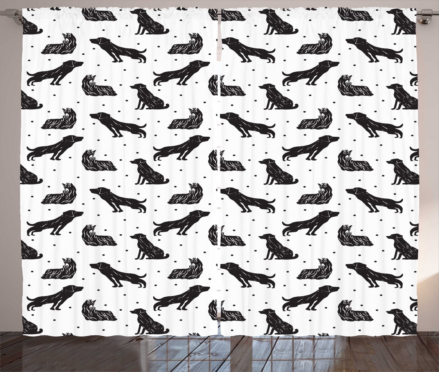 Ambesonne Dog Lover Curtains 2 Panel Set, Types of Dogs Polka Dots, 108 ...
