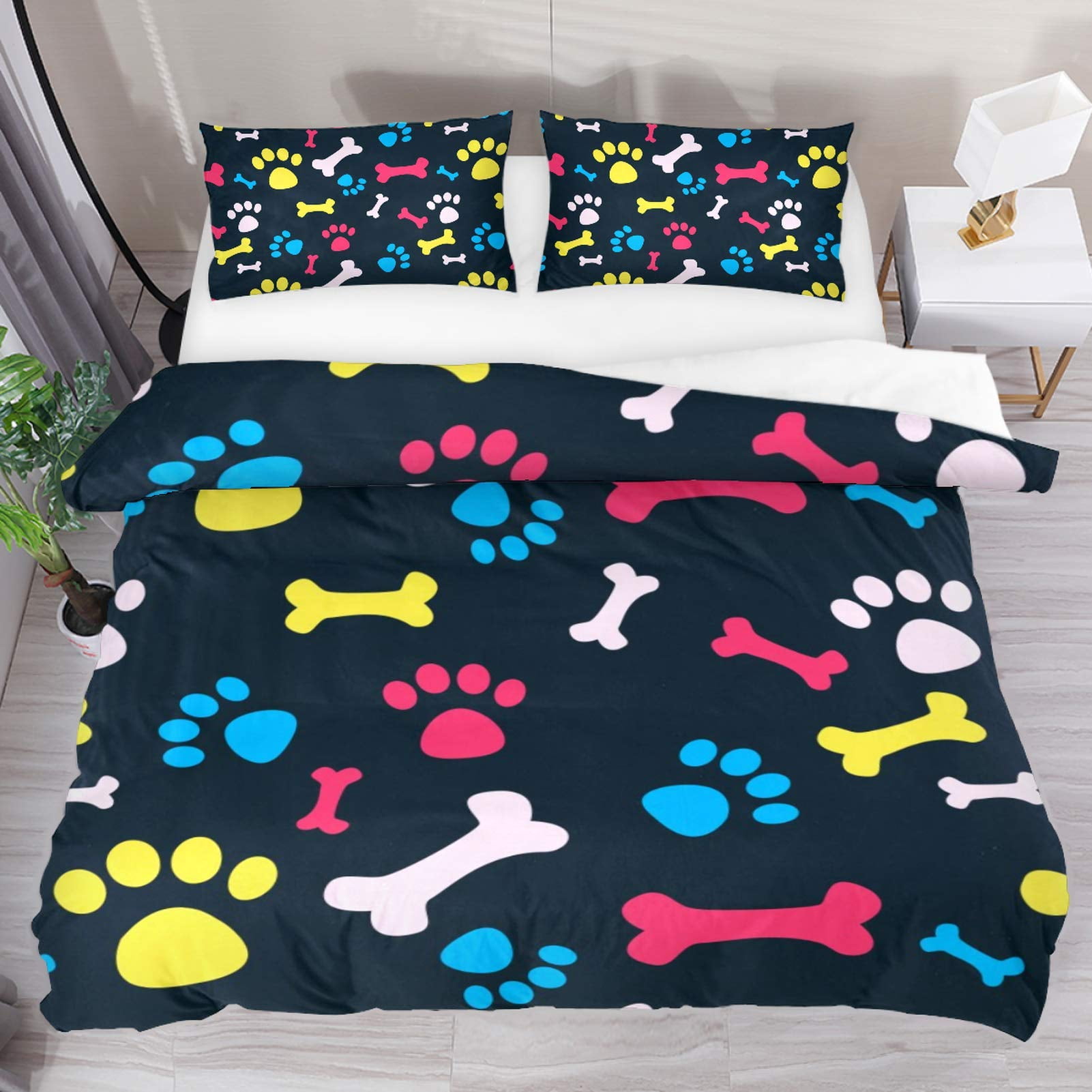 Dog Lover Duvet Cover Hand Drawn Paw Print Doodles Circular Pattern ...