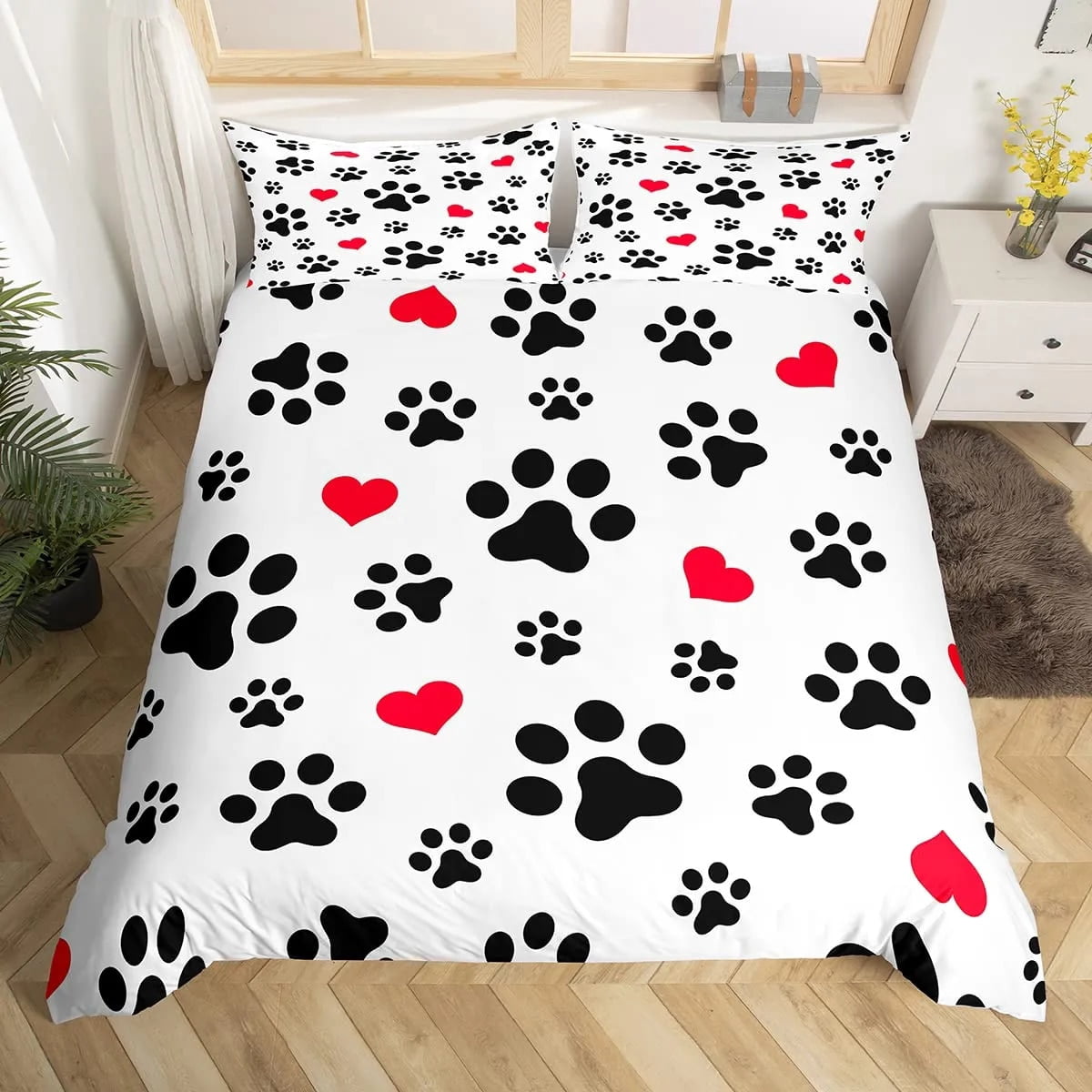 Dog Lover Duvet Cover Hand Drawn Paw Print Doodles Circular Pattern ...