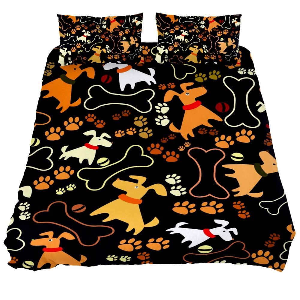 Dog Lover Duvet Cover Hand Drawn Paw Print Doodles Circular Pattern ...