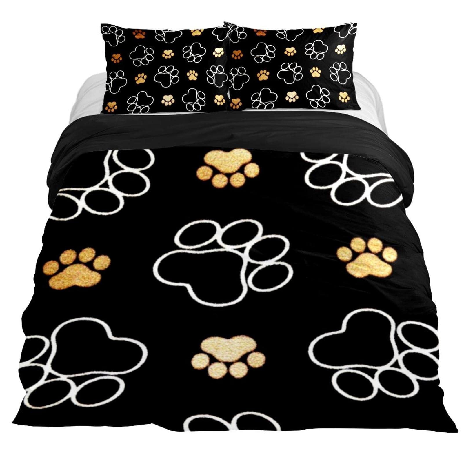 Dog Lover Duvet Cover Hand Drawn Paw Print Doodles Circular Pattern ...