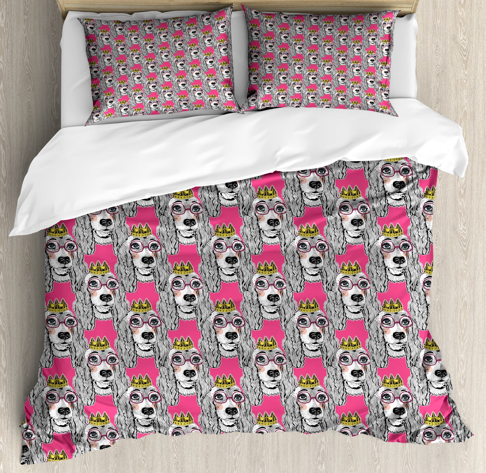 Dog Lover Duvet Cover Set, Repeating Pattern of Doodle Puppy with Long ...
