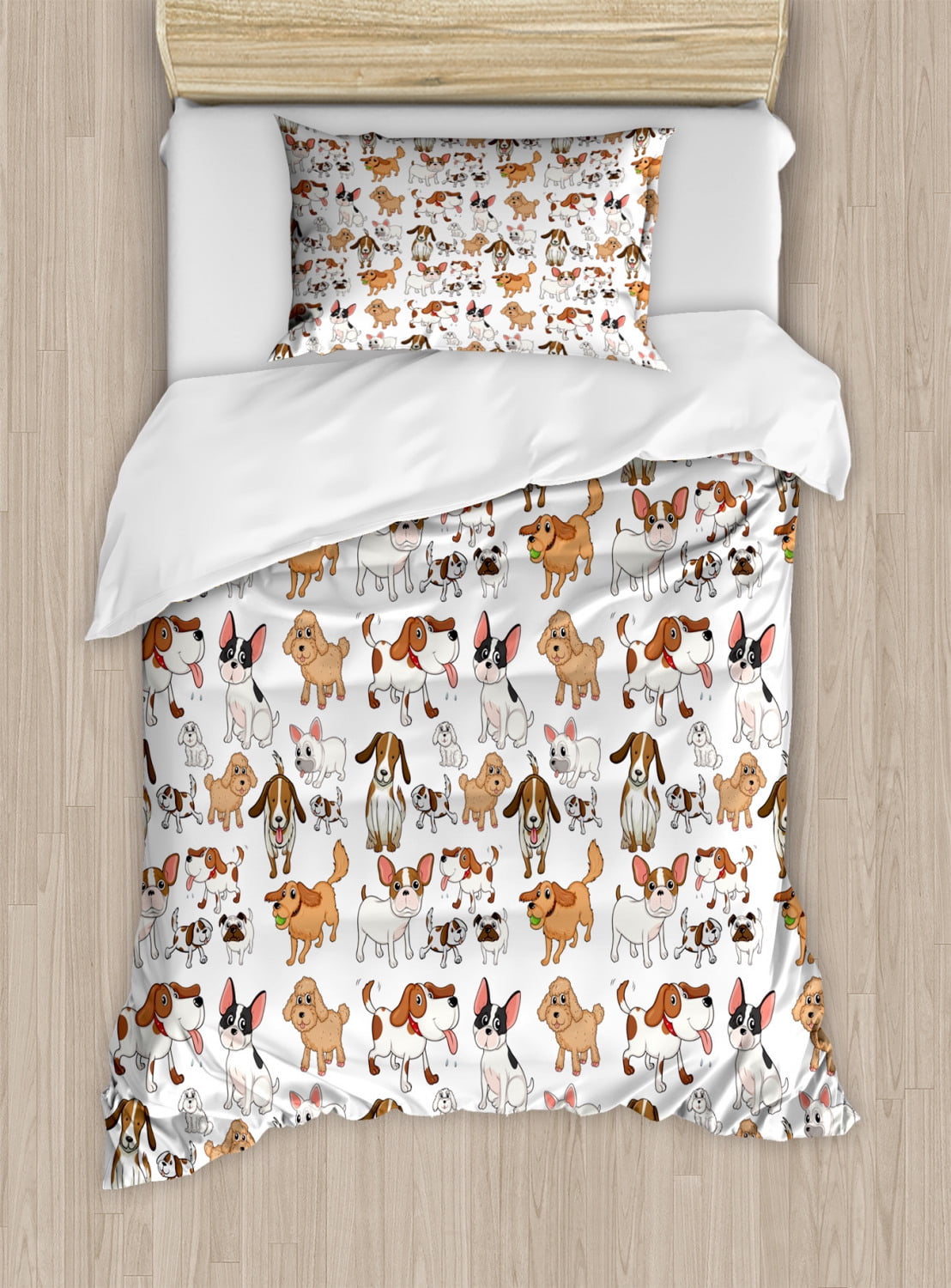 Dog Lover Duvet Cover Set Twin Size, Cartoon Style Chihuahua Terrier ...