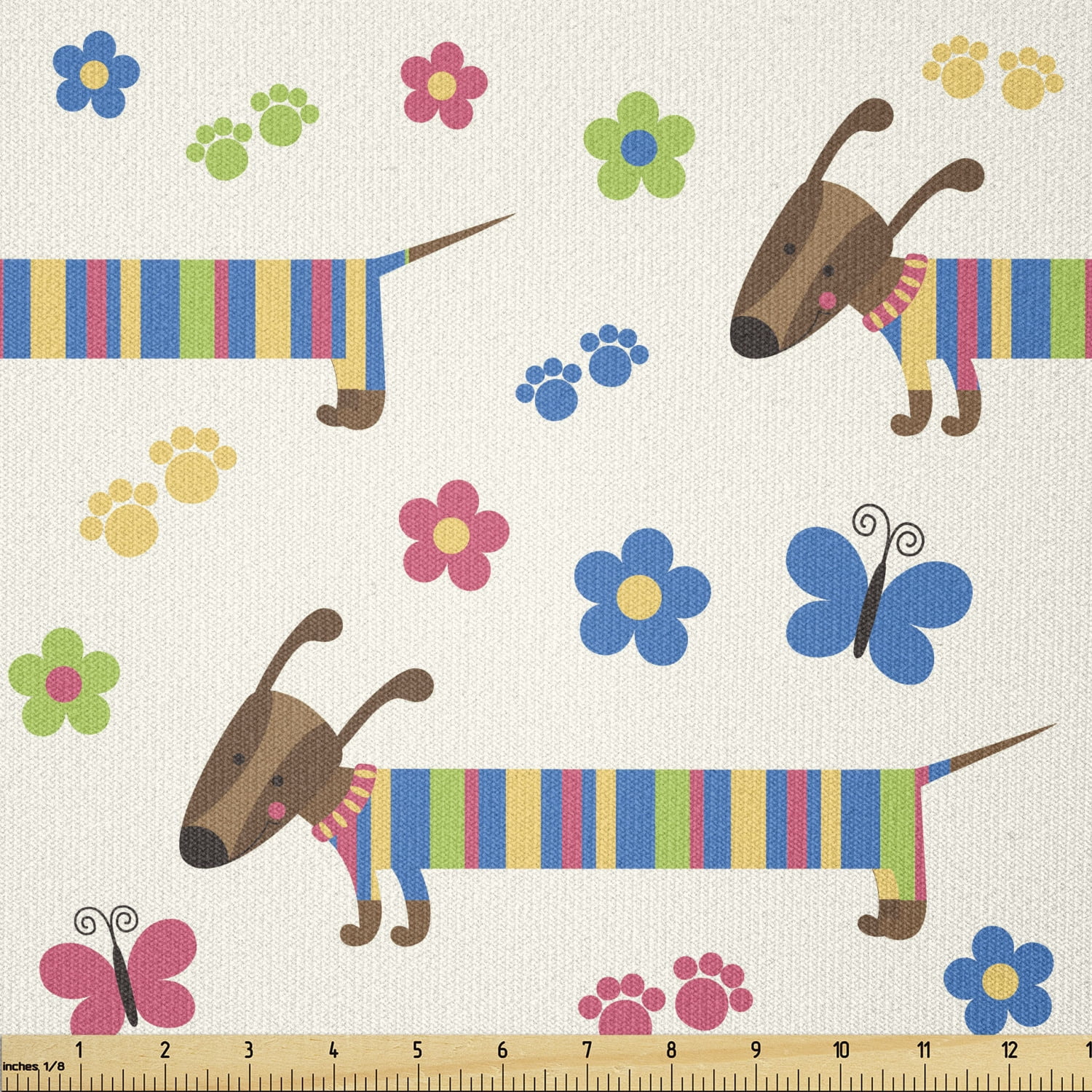 Dog Lover Fabric by The Yard, Wiener Dog Cartoon Dachshund Puppy with ...