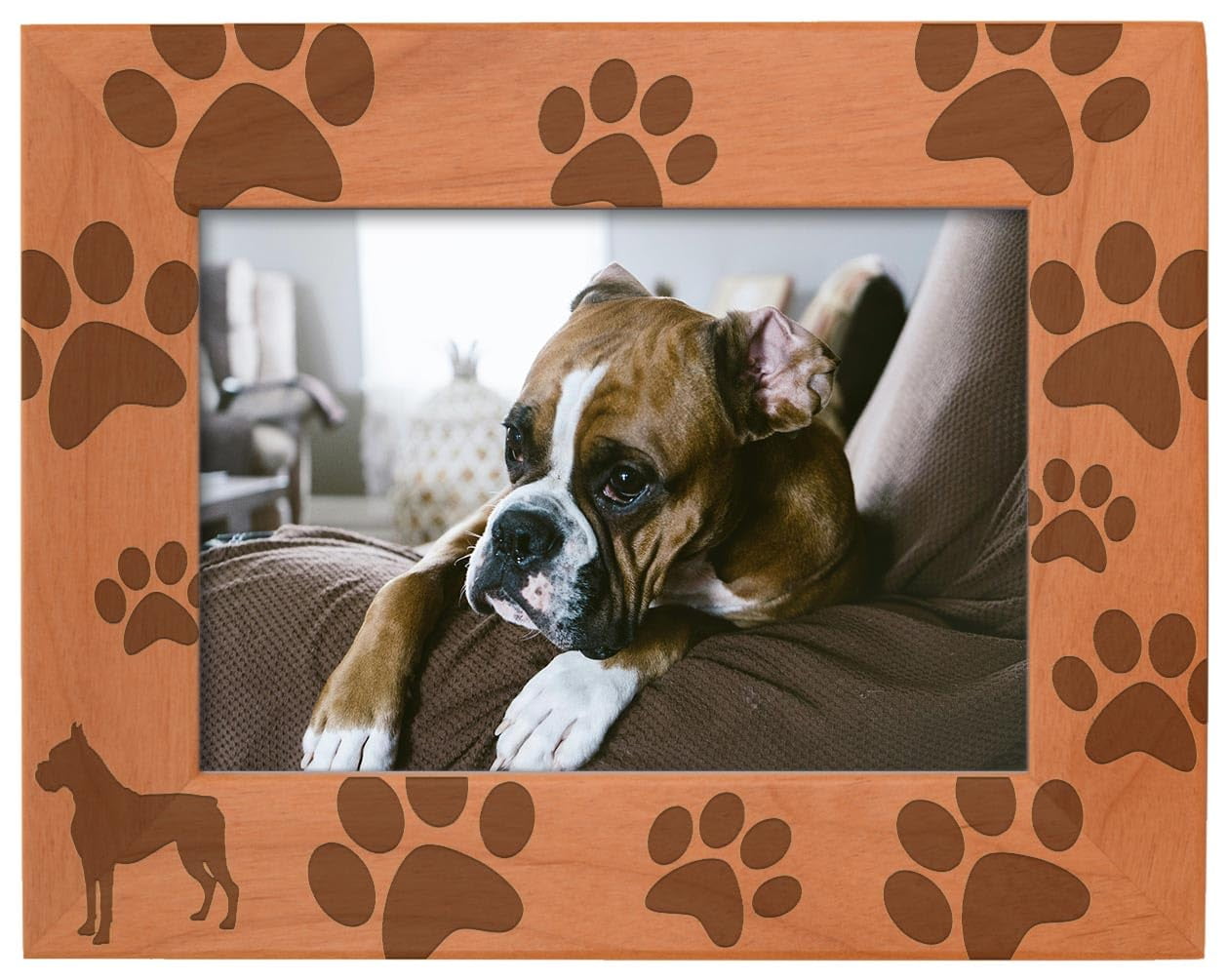 ThisWear Dog Lover Gift Boxer Silhouette Paw Prints Natural Wood ...