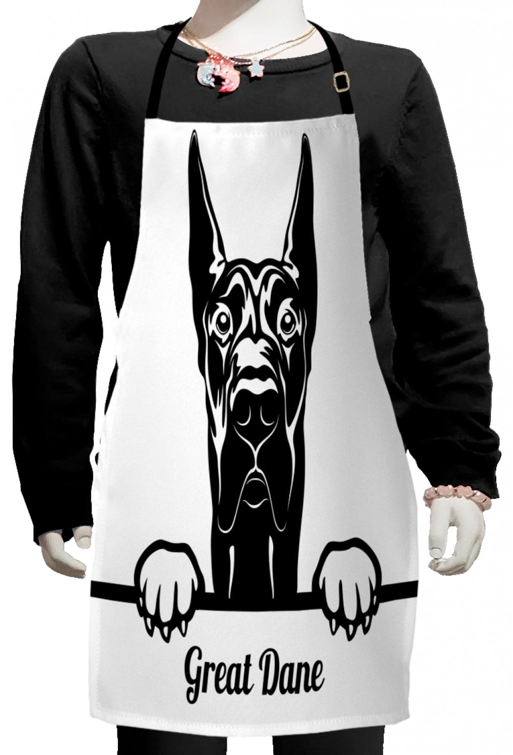 Dog Lover Kids Apron, Peeking Big Breed Dog with Written Name Under ...