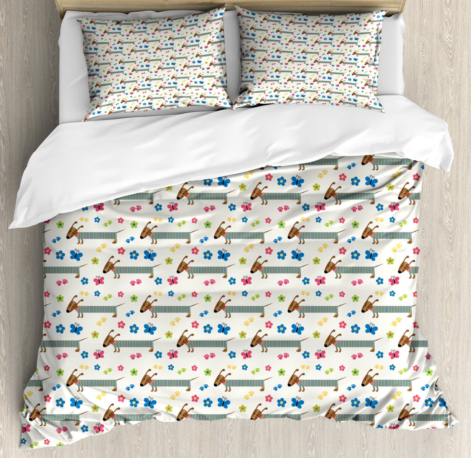 Dog Lover King Size Duvet Cover Set, Wiener Dog Cartoon Dachshund Puppy ...