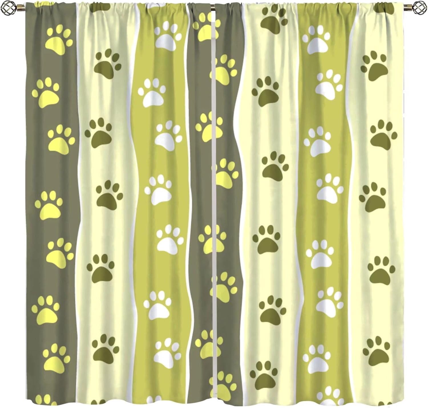 Dog Lover Kitchen Curtains,Paw Print Circular Pattern Children Drawing ...