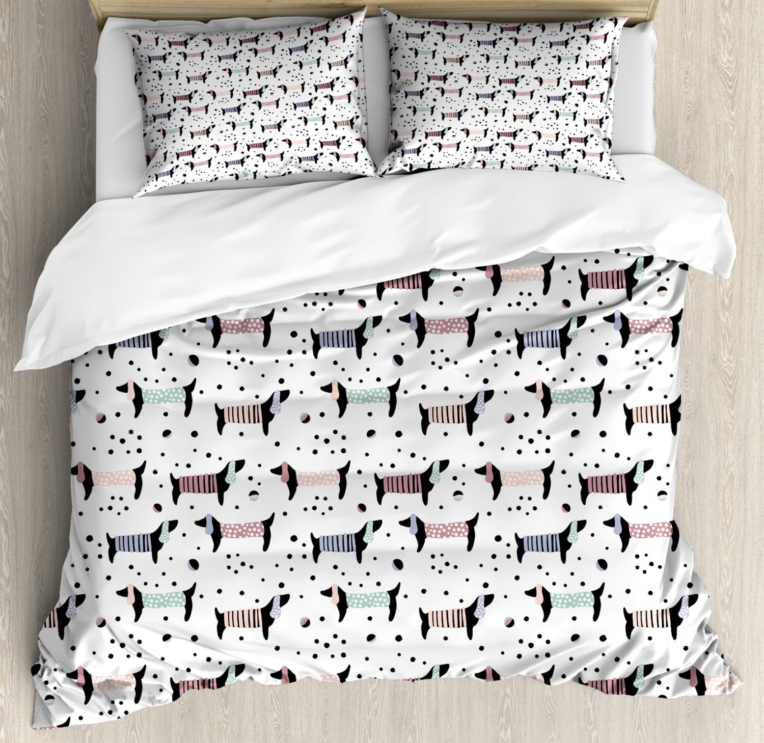 Dog Lover Queen Size Duvet Cover Set, Abstract Hand Drawn Dachshund ...