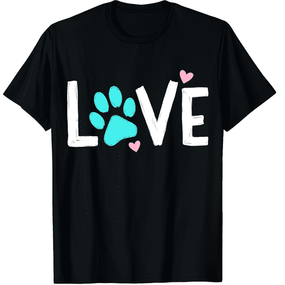 Dog Lover Shirts for Women Cute Paw Love Heart Print T-Shirt Dog Mom ...