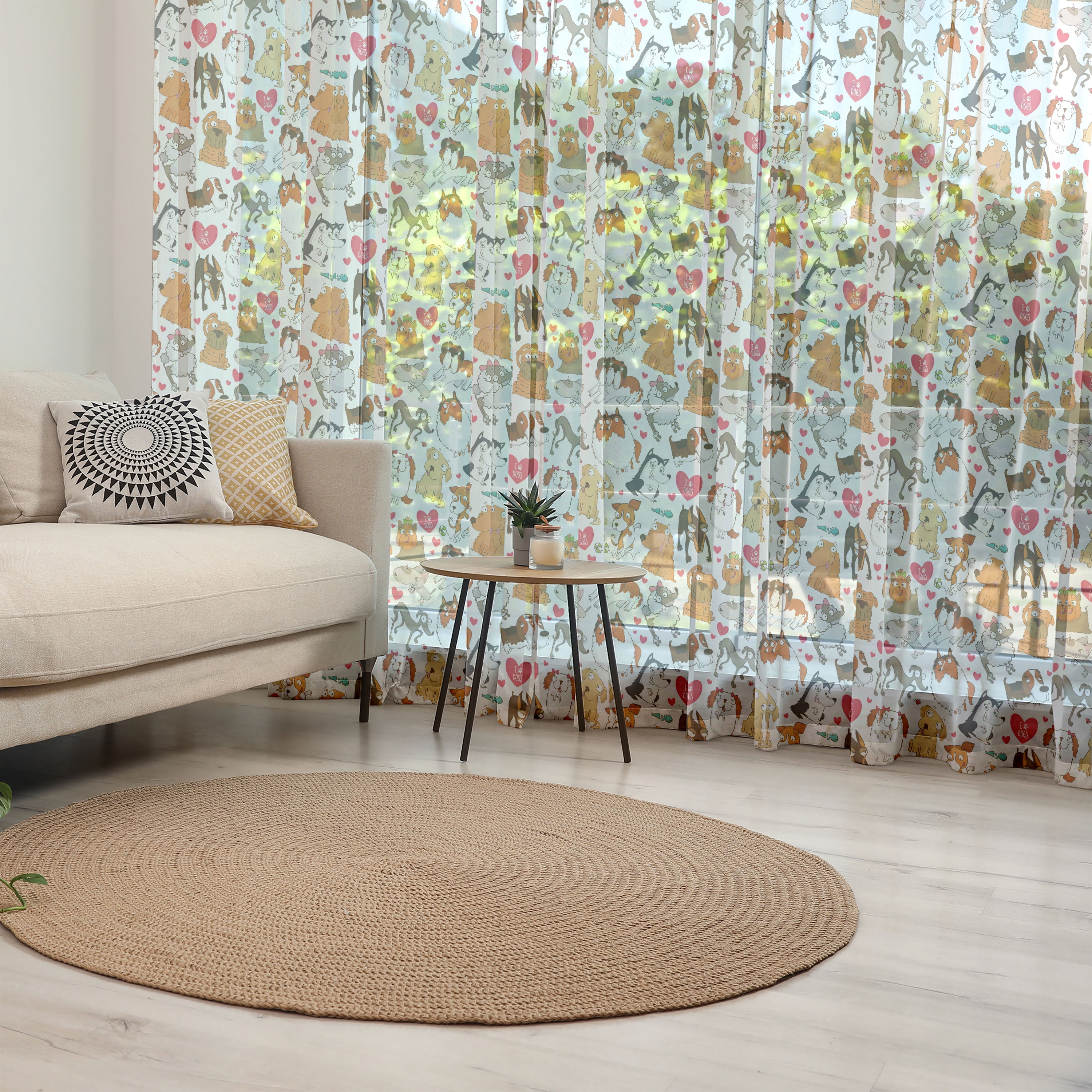 Dog Lover Tulle Curtains with Rod Pocket, Cartoon Canines Bullterrier ...