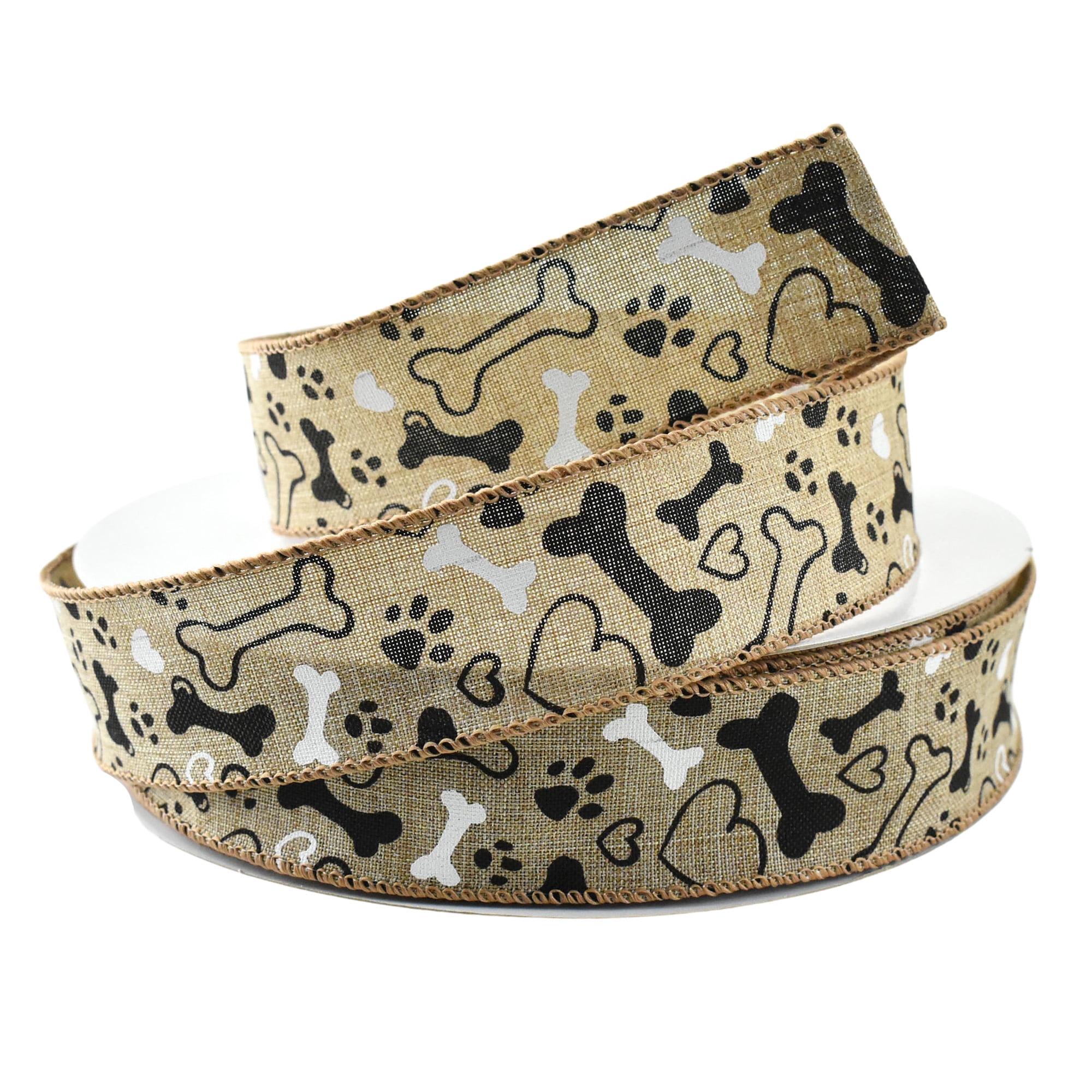 Dog Lovers Bones and Paws Faux Linen Wired Ribbon, 1-1/2-inch, 50-yard ...