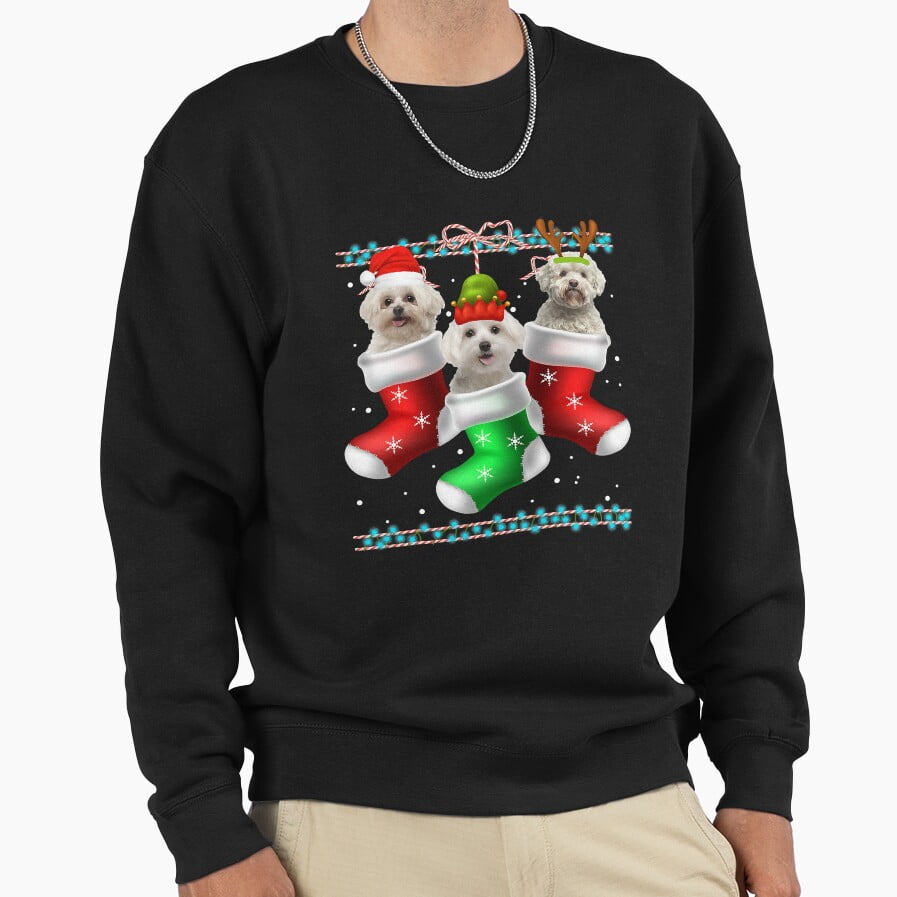 Dog Maltese Christmas Socks Funny Xmas Graphic Unisex Sweatshirt Retro ...