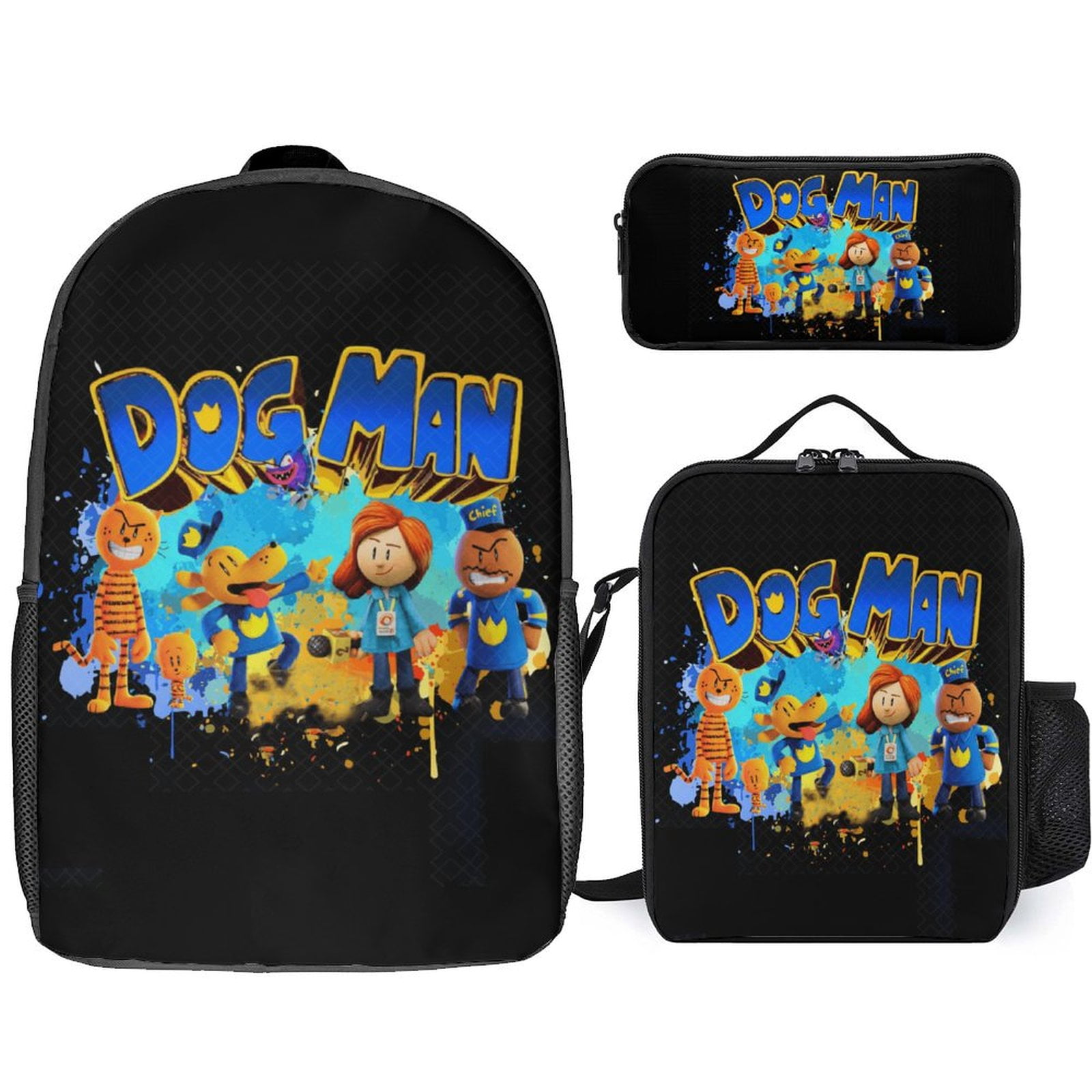 Dog Man 3 Piece Backpack Set with Lunch Bag Pencil Case , High Capacity ...