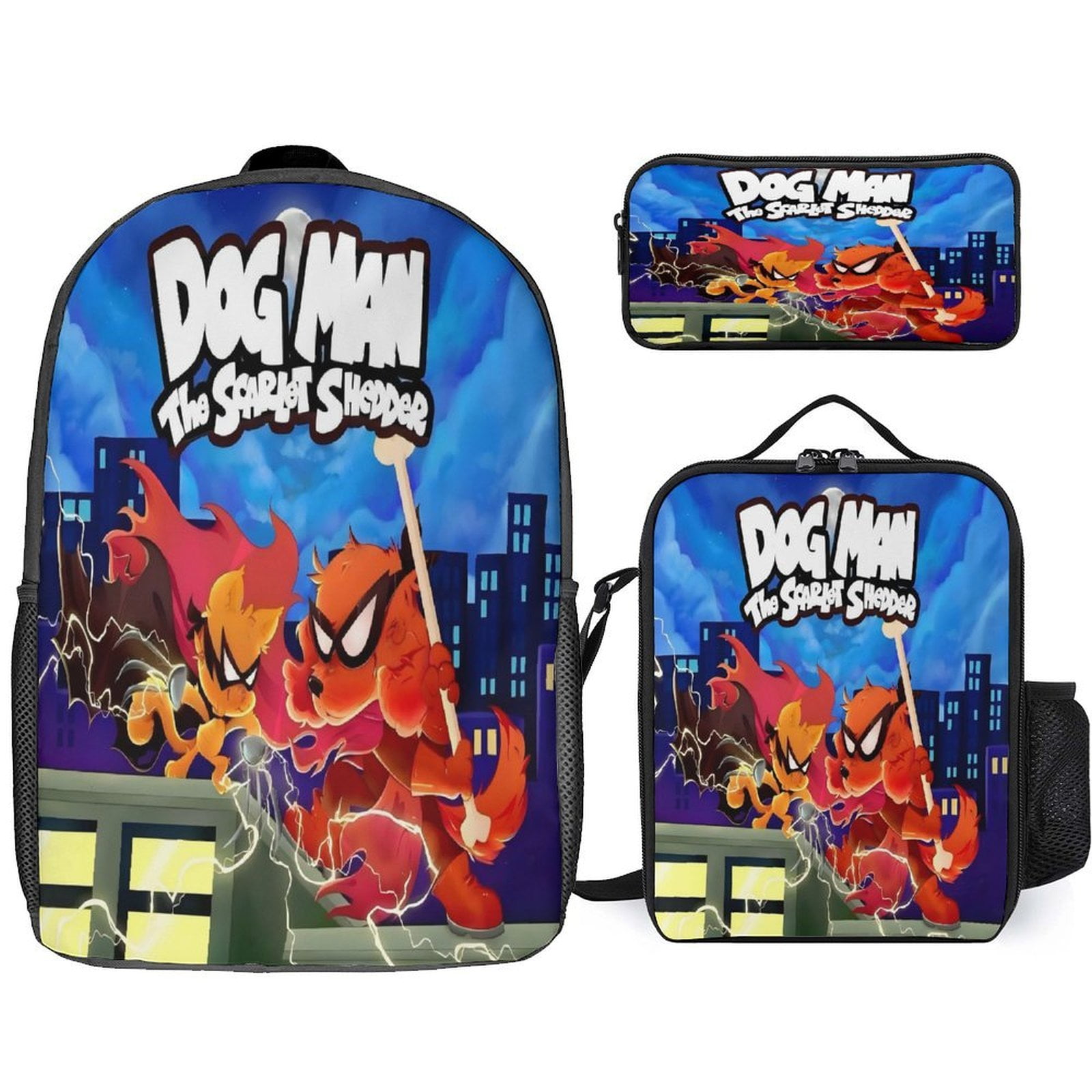 Dog Man 3-piece backpack set 17inch backpack with lunch box and pencil ...