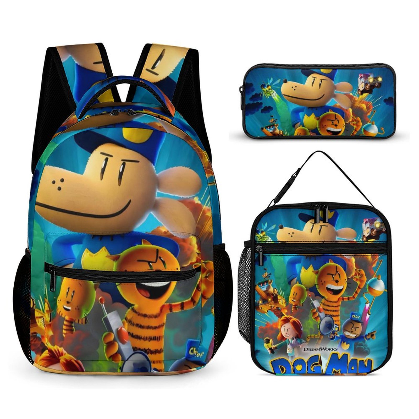 Dog Man 3-piece backpack set including lunch box lunch bag and backpack ...