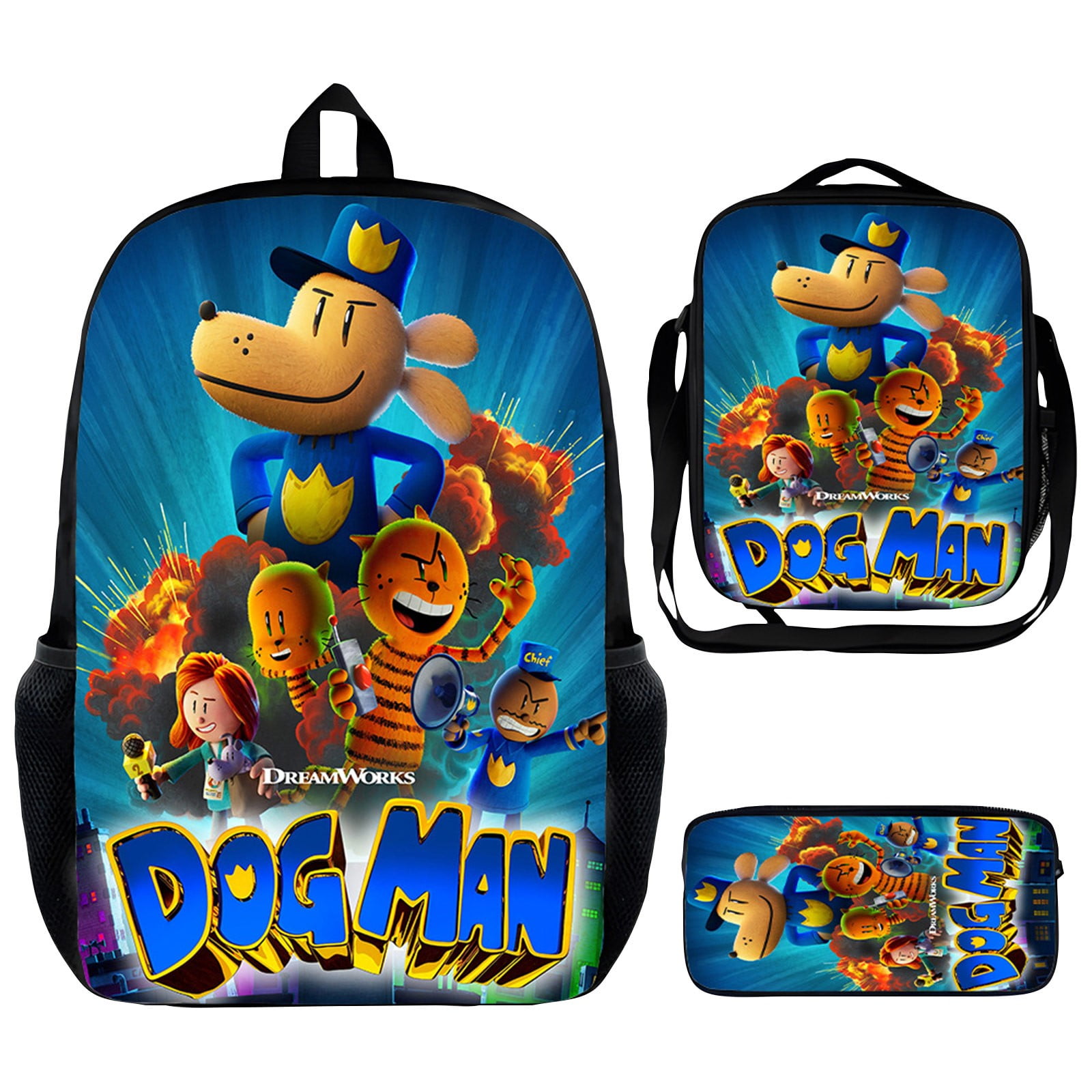 Dog Man Backpack 15 Inch Cartoon Backpack 3 Pcs Set Dog Man 3D Figure ...