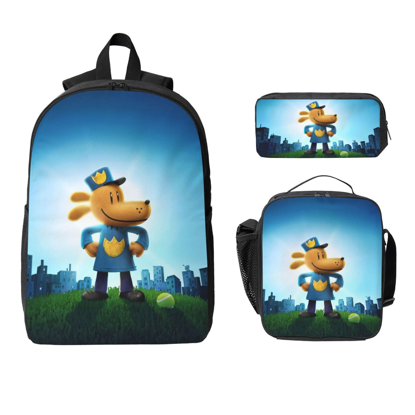 Dog Man Backpack Set 3pc , Backpack with Lunch Bag and Pen Bag for Work ...