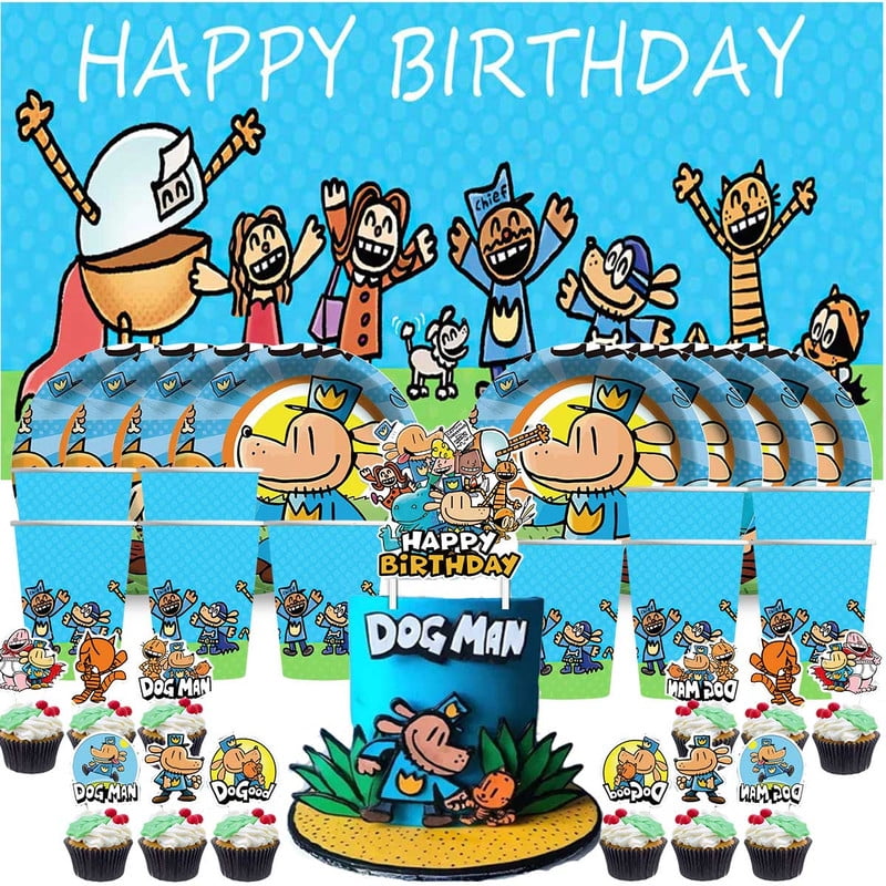 Dog Man Birthday Cups Party Supplies Decor Backdrop Plates Fans ...